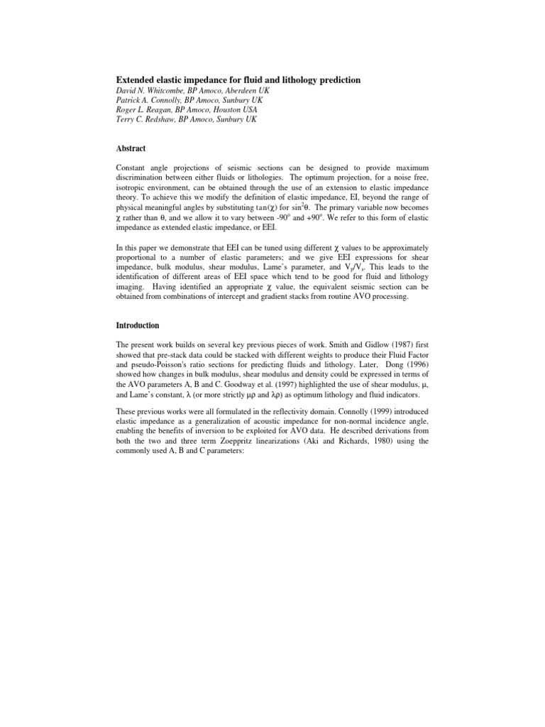 Extended Elastic Impedance for AVO Analysis | PDF | Elasticity (Physics ...