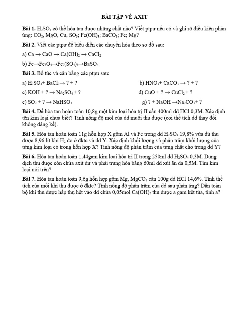 Bài Tập Về Axit | PDF