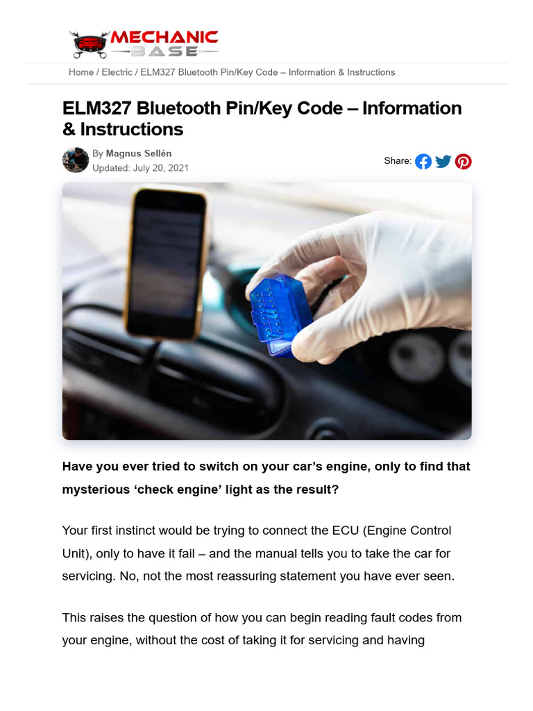 ELM327 Bluetooth Pin - Key Code | Download Free PDF | Computer ...
