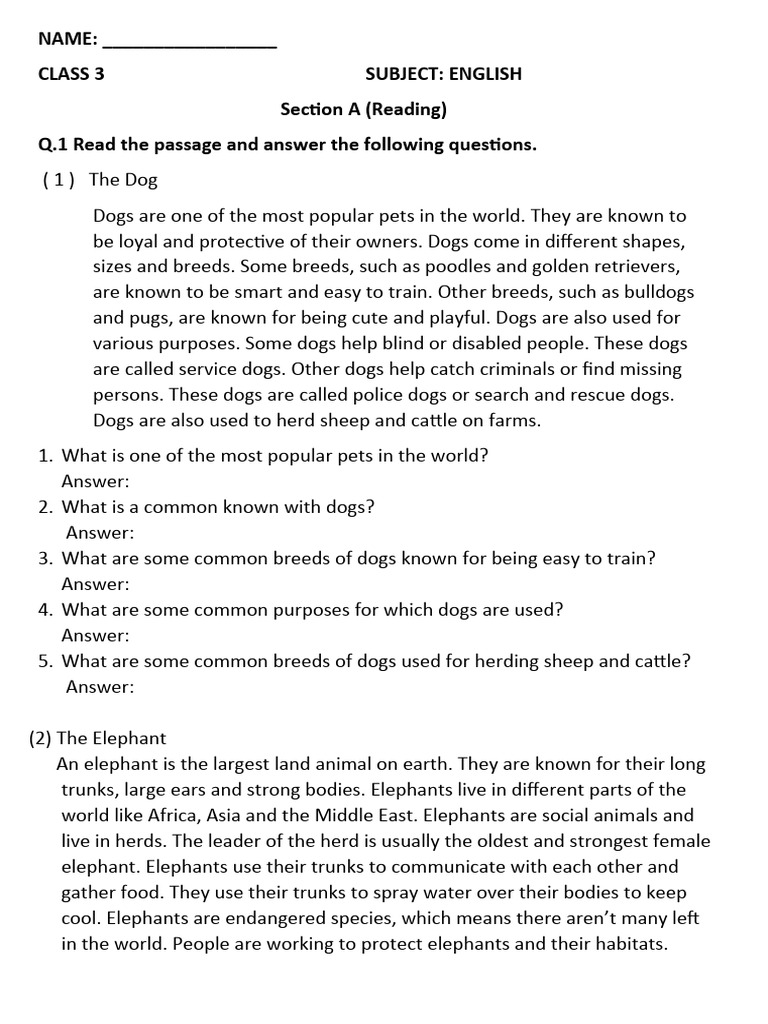 Class 3 English | PDF | Dogs | Elephant