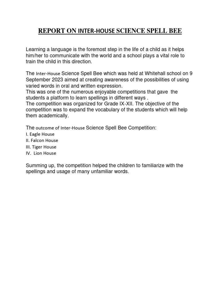 Report On Science Spell Bee Competition PDF