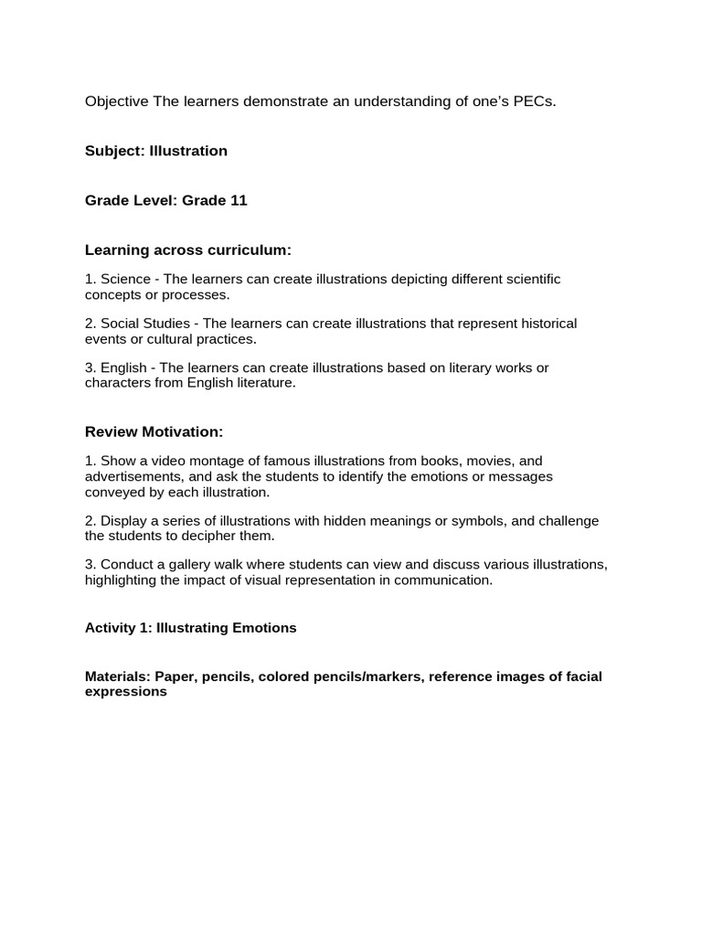 ILLUSTRATION Lesson - Plan | PDF | Learning | Illustration
