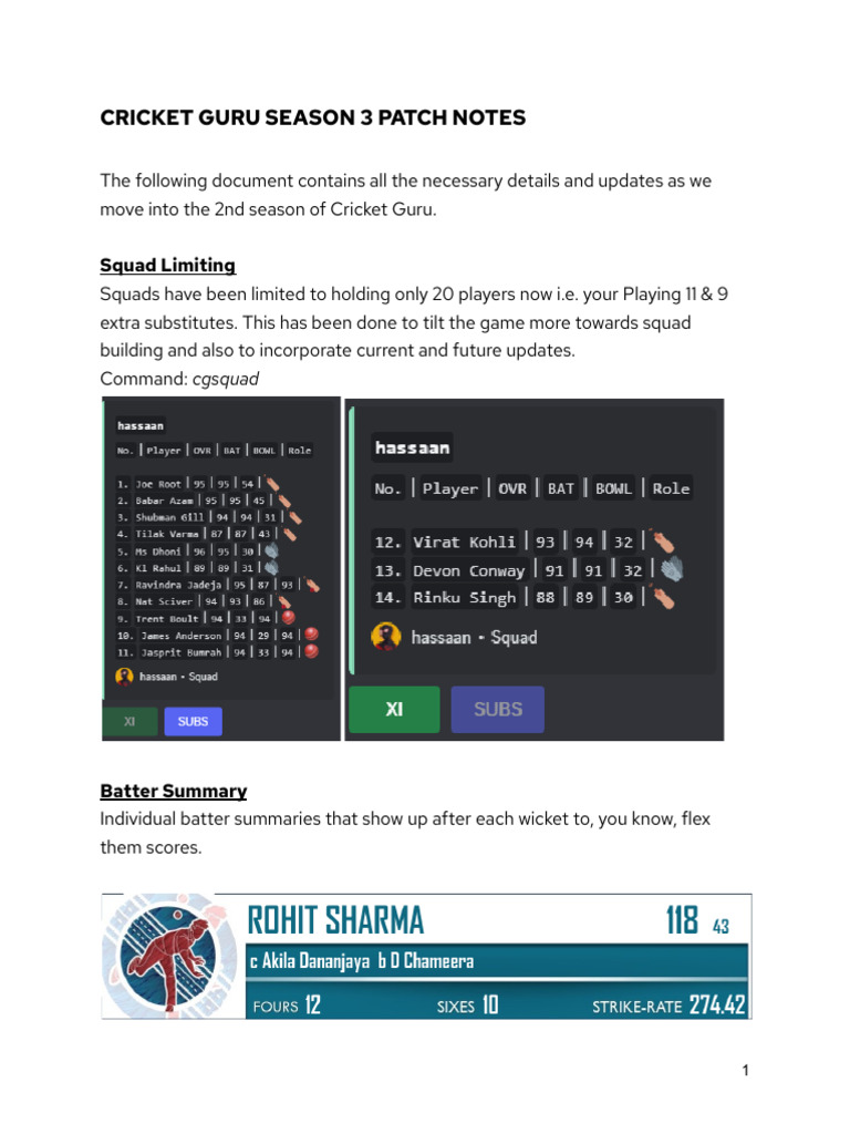 Cricket Guru S3 Patch Notes | PDF | Cricket | Bowling (Cricket)
