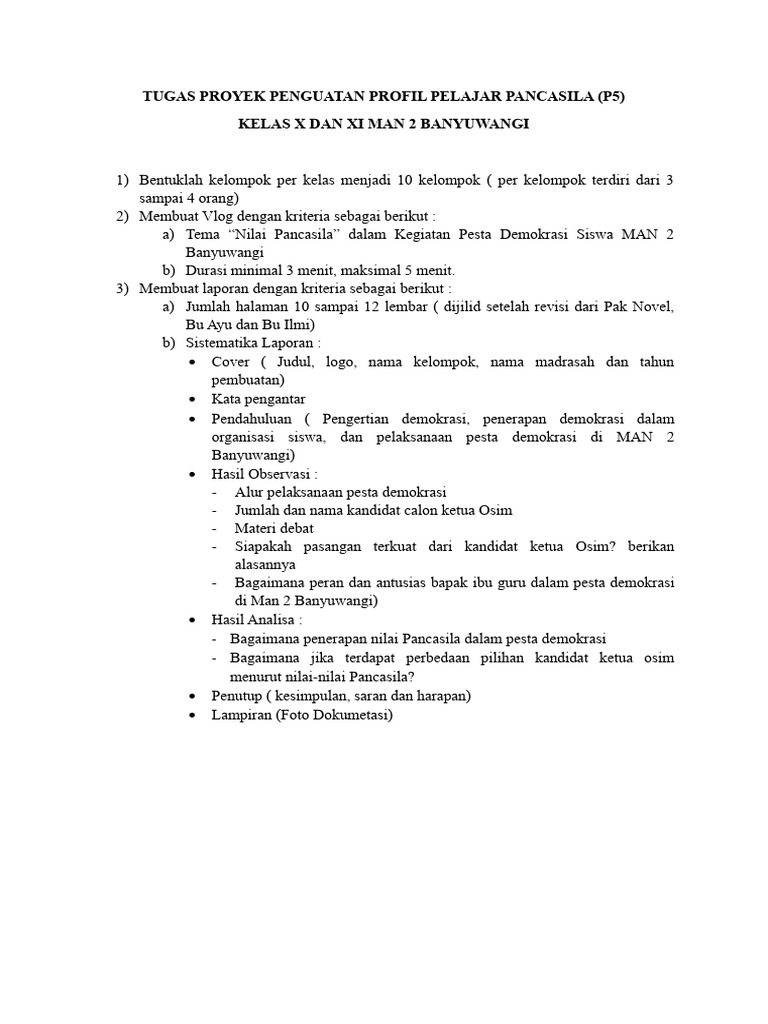 TUGAS P5 KELAS X Dan XI | PDF