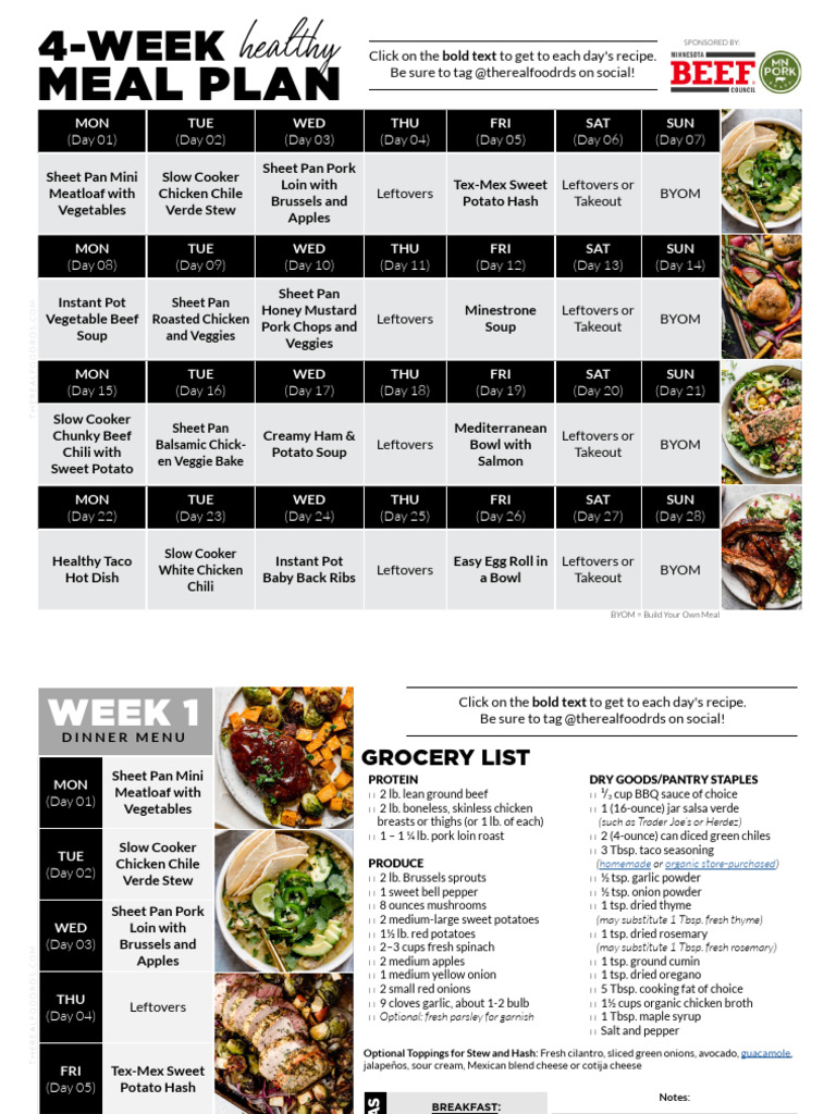 4 Week Meal Plan | PDF | Salad | Onion