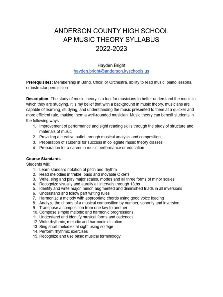 Anderson County AP Theory Syllabus 22-23 UNITS | PDF | Chord (Music ...