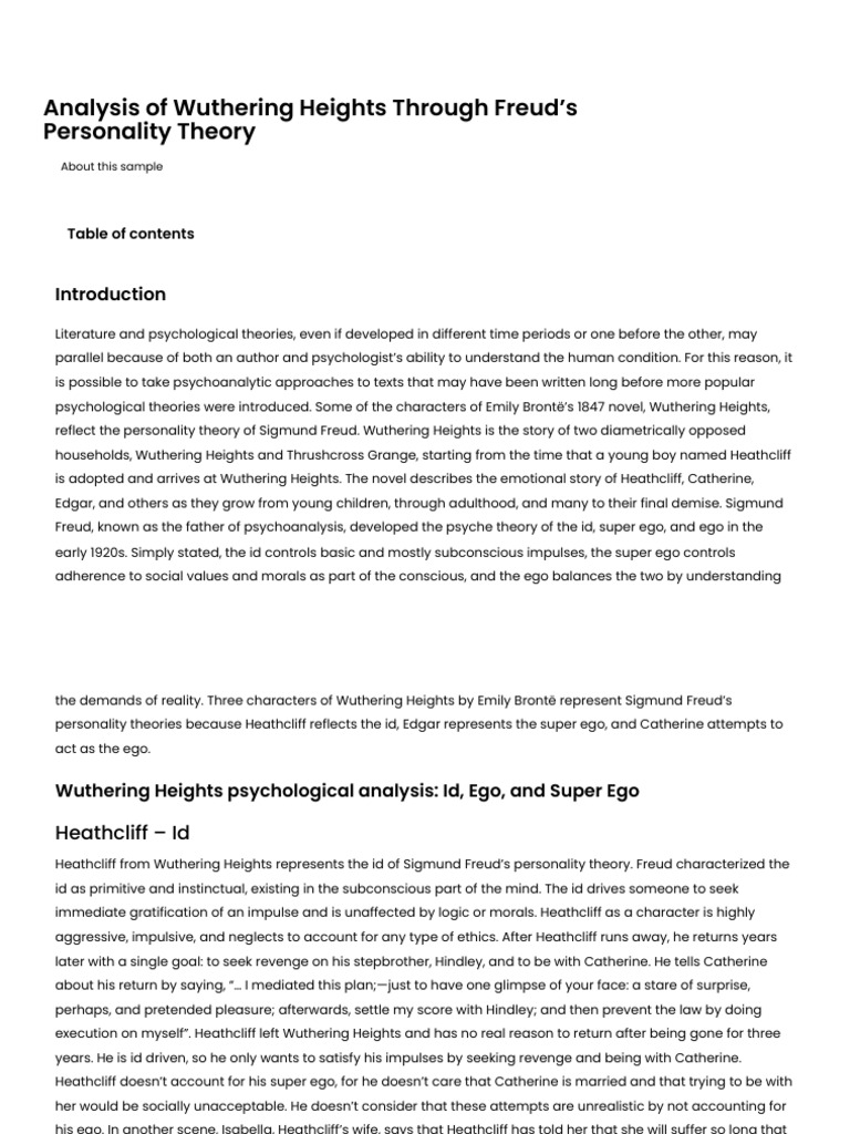 Reading Wuthering Heights Through Psychoanalysis Theory - (Essay ...