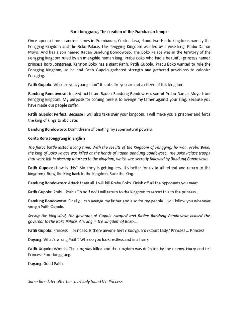 Roro Jonggrang Text Dialog | PDF