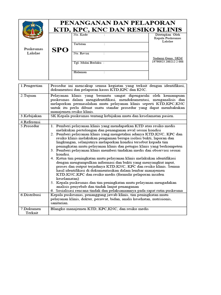 Sop KTD, PNC, KNC | PDF