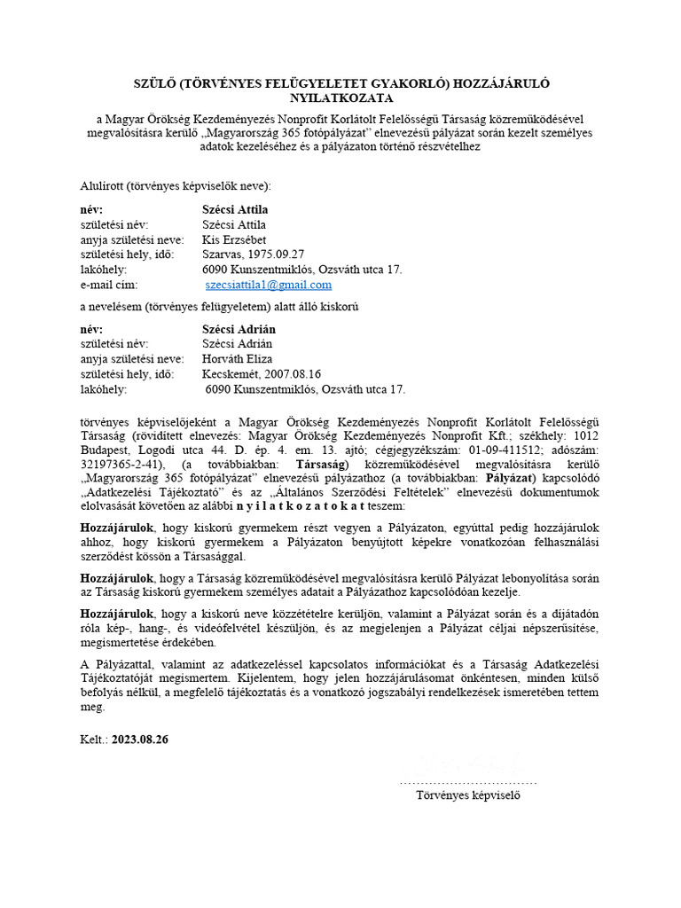 MO365 Szuloi Nyilatkozat 20230823 | PDF