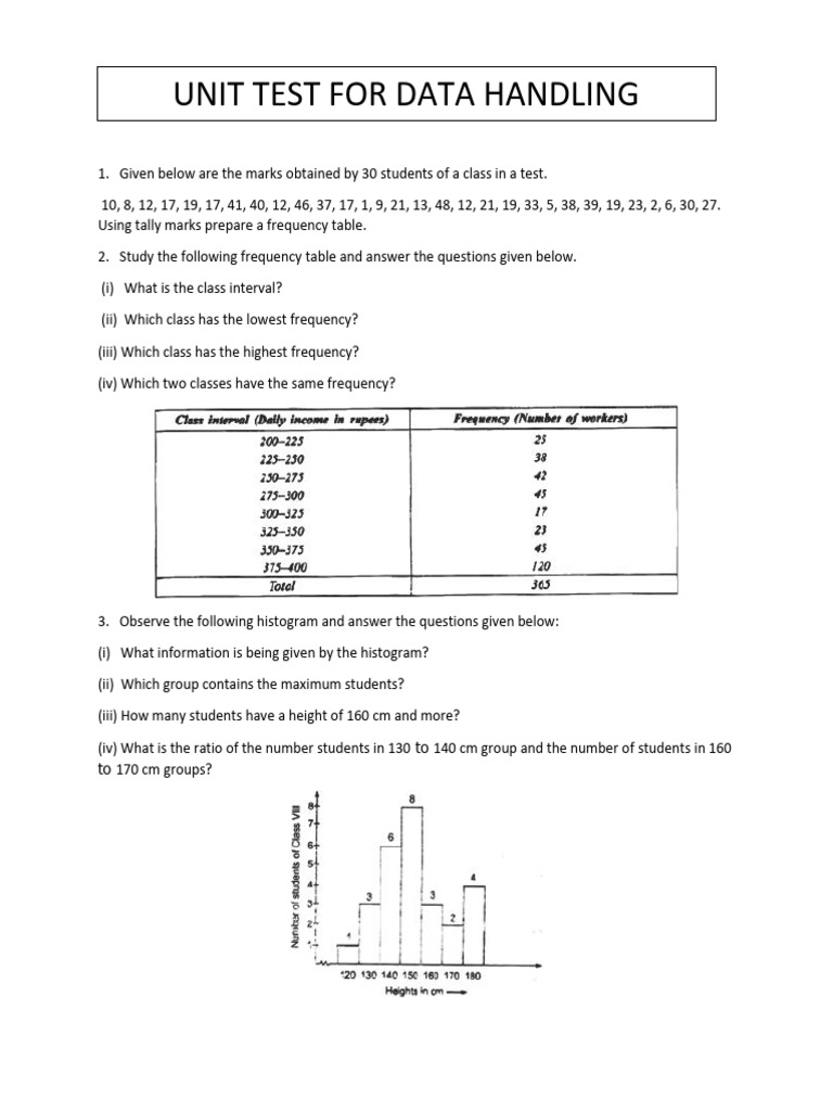 Data Handling Unit Test Questions | PDF