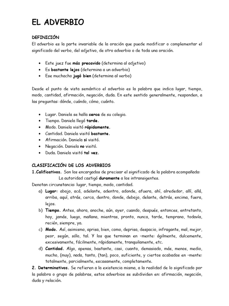Guía Completa de Adverbios en Español | PDF | Adverbio | Tipología ...