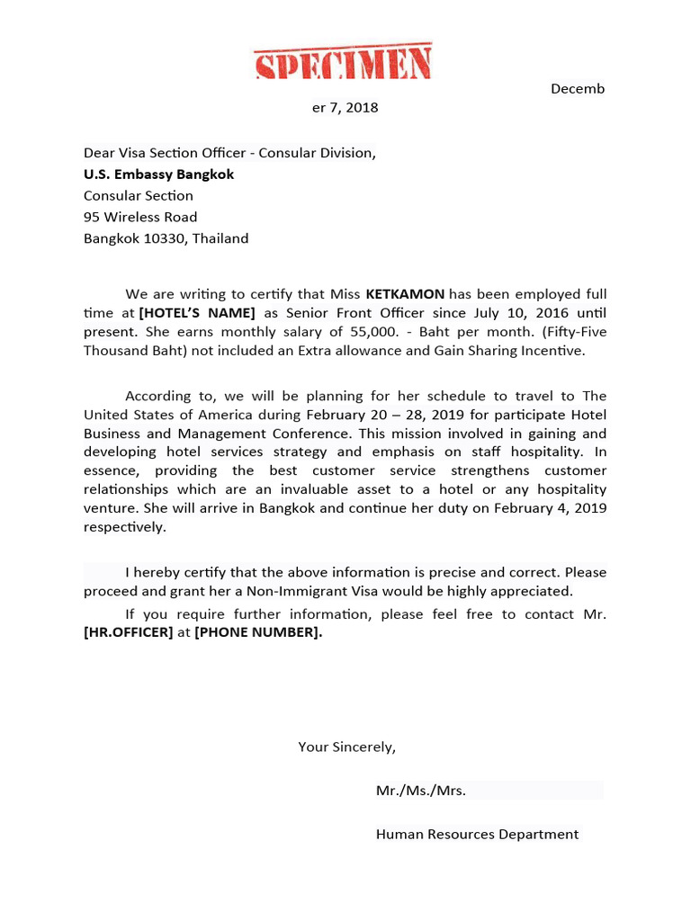 Certify Letter Visa Specimen | PDF