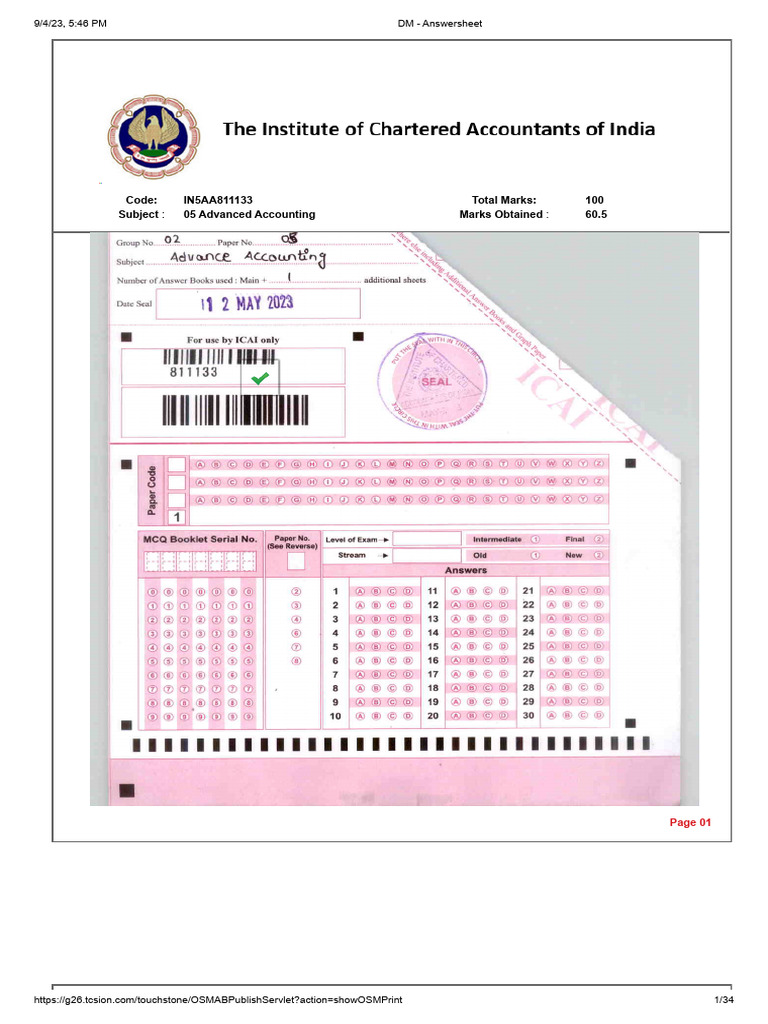 Advance Account Answer Sheet - May 2023 | PDF
