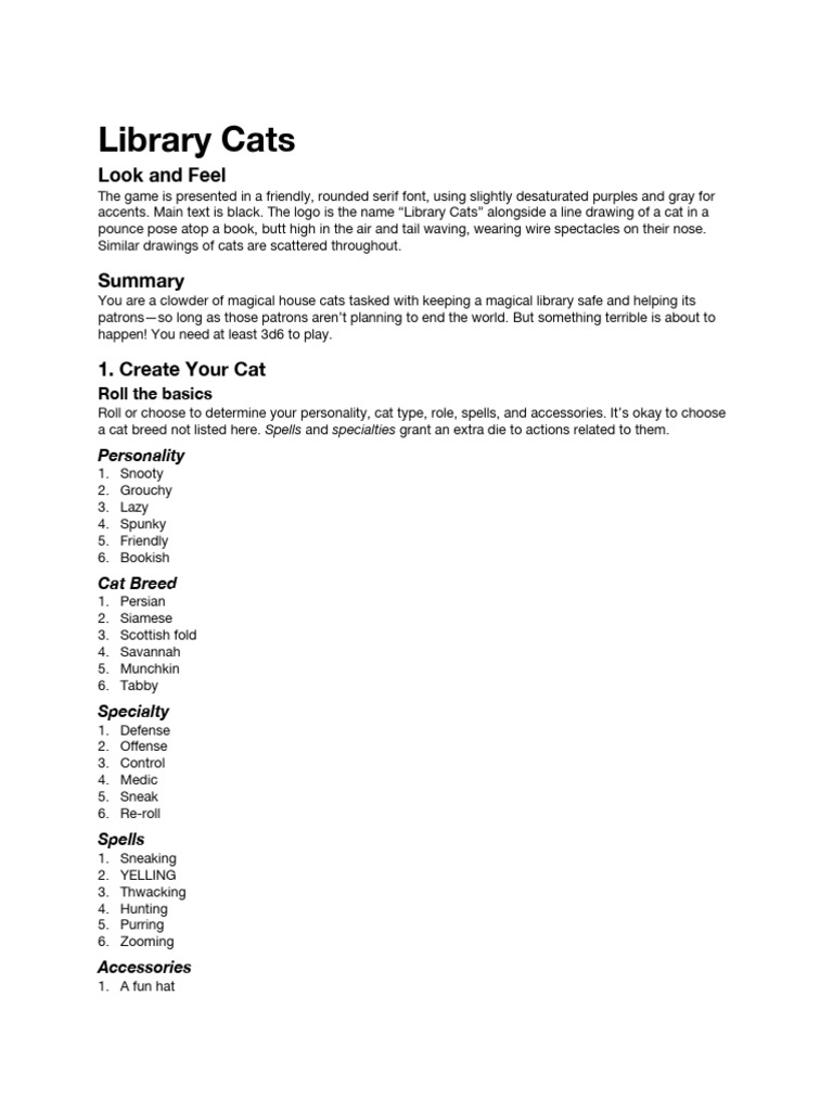 Library Cats RPG: Magical Adventures | PDF