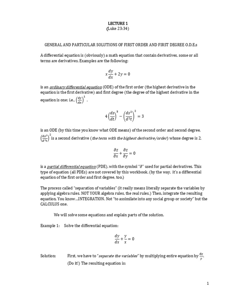 Variables Separable Pdf Ordinary Differential Equation Equations