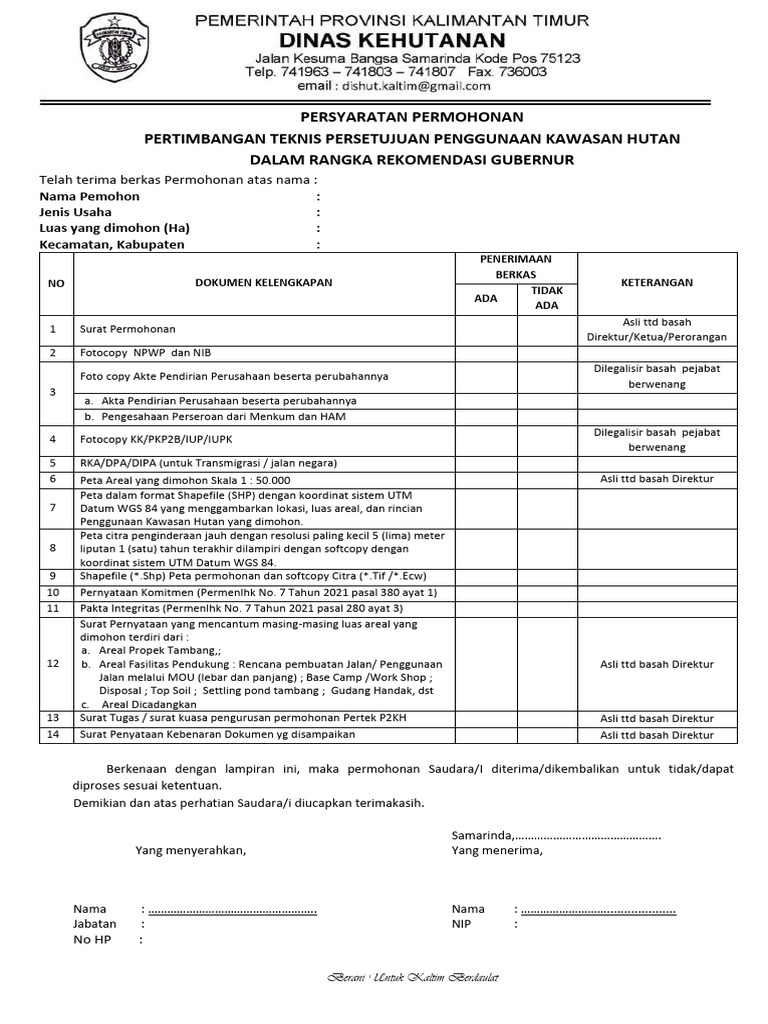 Check List Permohonan Pertek P2KH | PDF