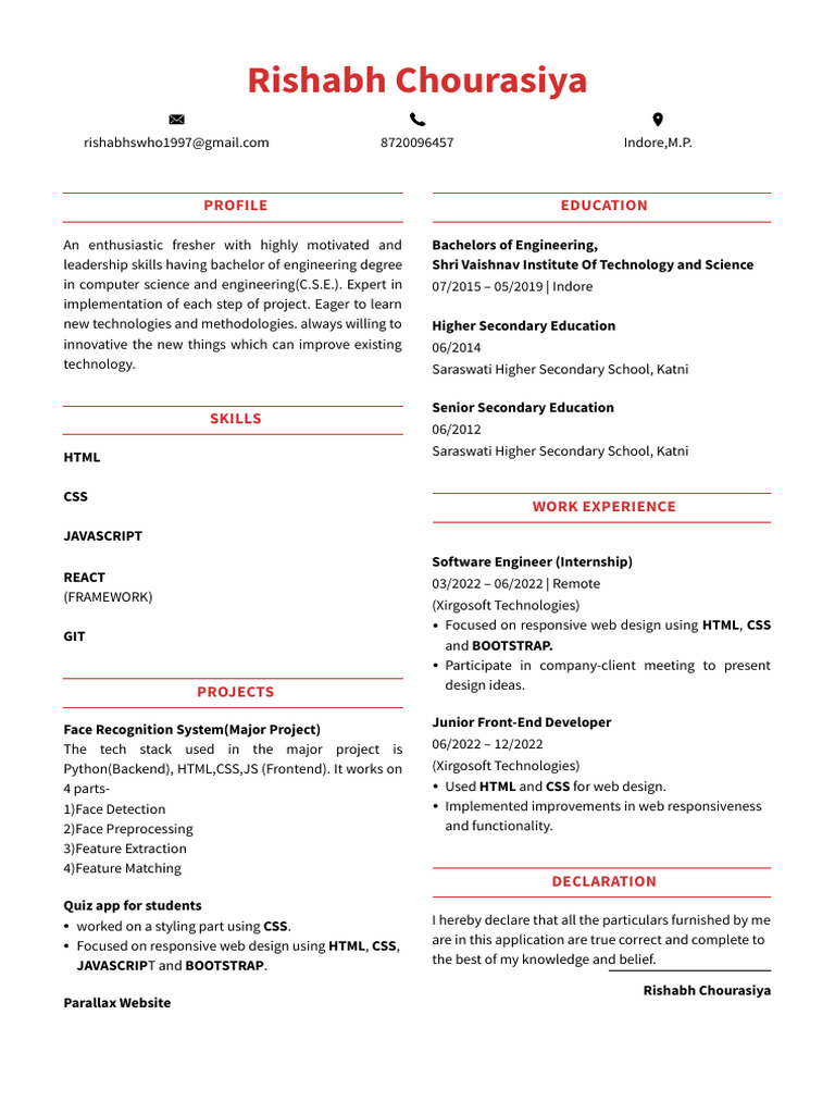 Resume Rishabh Chourasiya | PDF | Bootstrap (Front End Framework) | Web Design