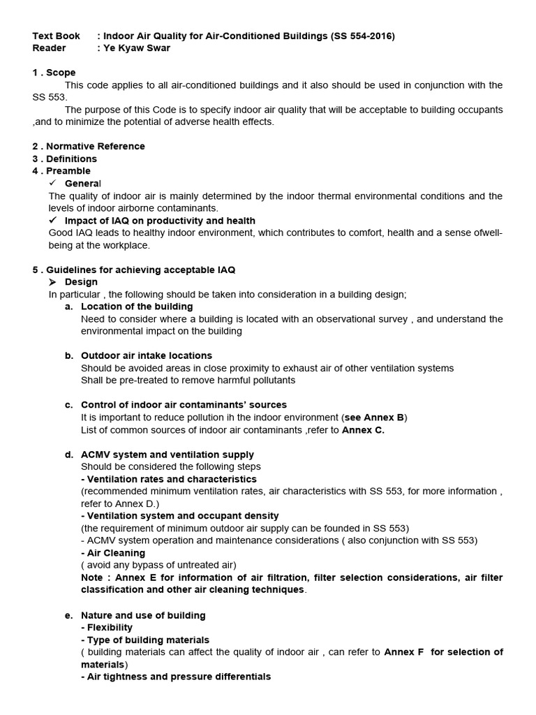 SS 554:2016 Indoor Air Quality Guidelines | PDF | Ventilation ...