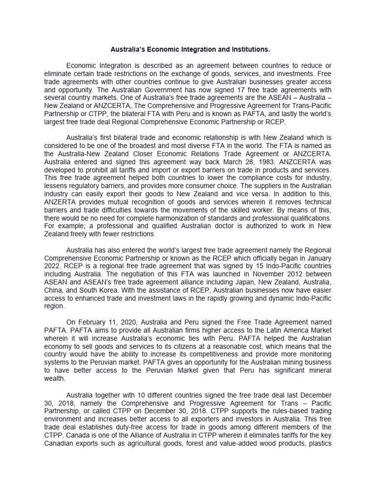 Australia’s Free Trade Agreements Overview | PDF | Free Trade | Trade