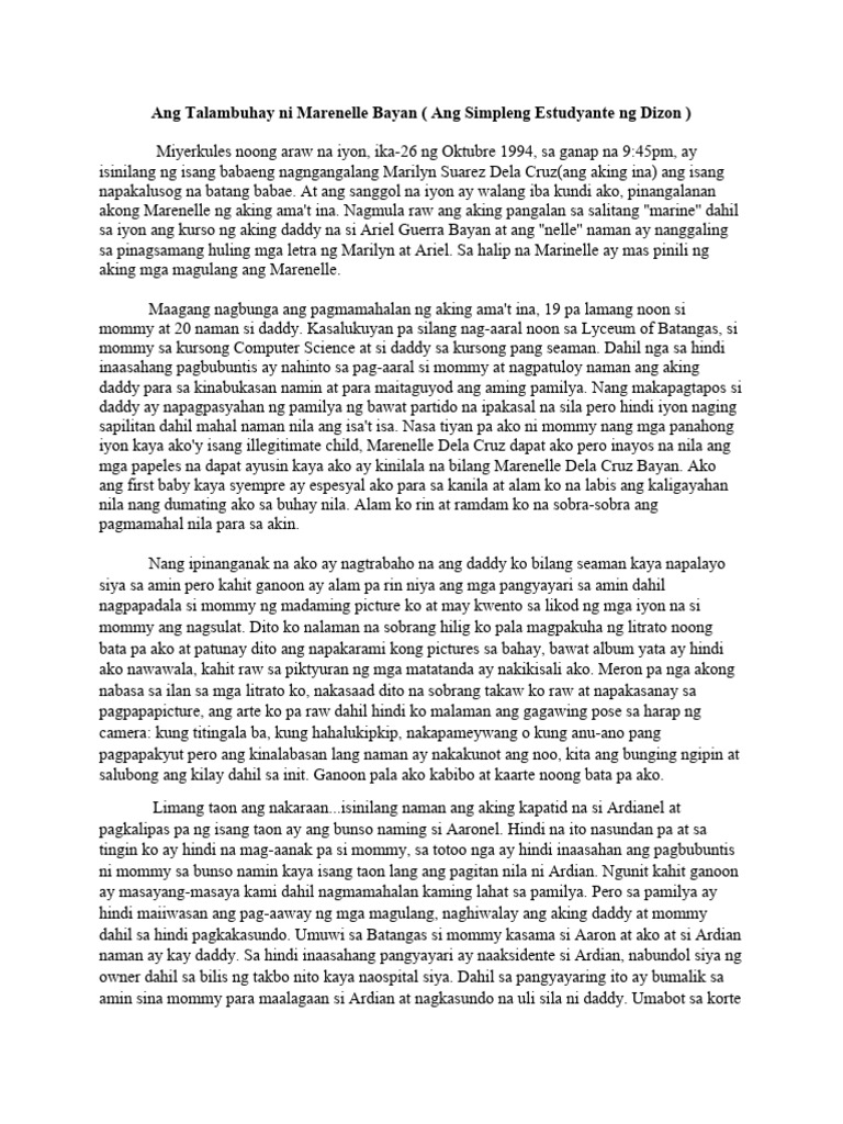 Ang Talambuhay Ni Marenelle Bayan | PDF