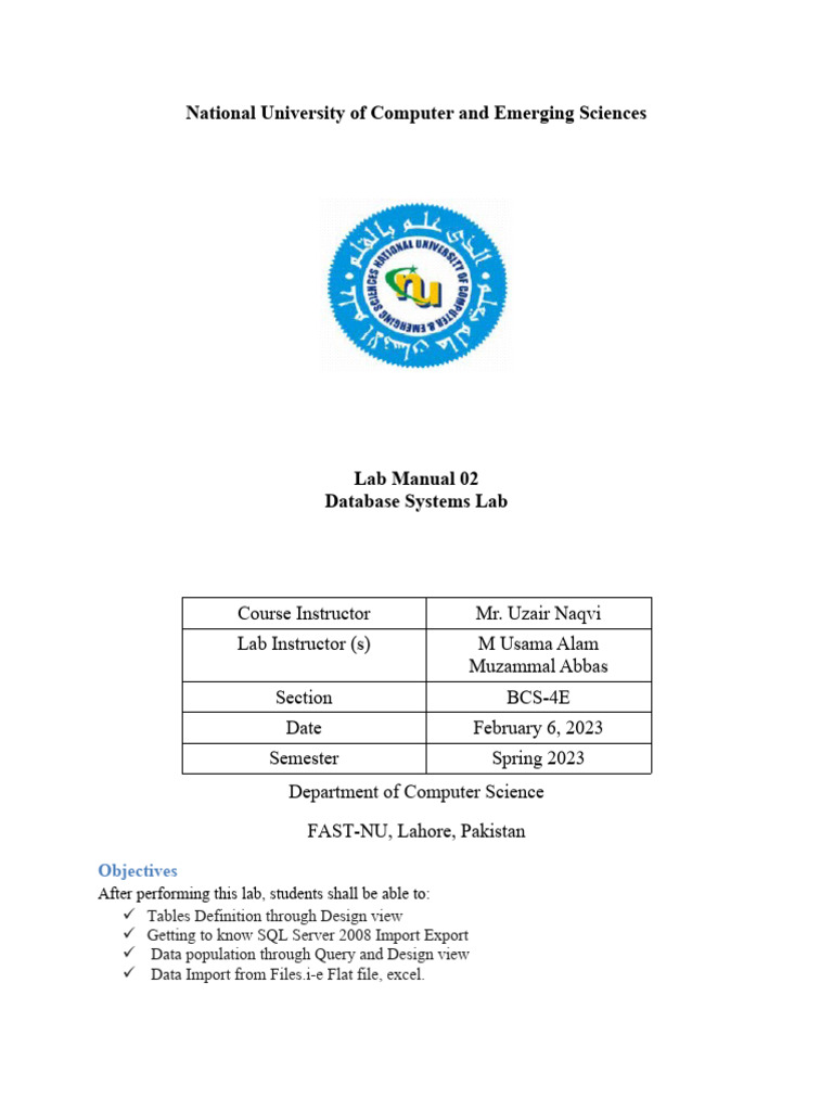 Database Lab Manual 1 FAST NUCES | Download Free PDF | Databases ...