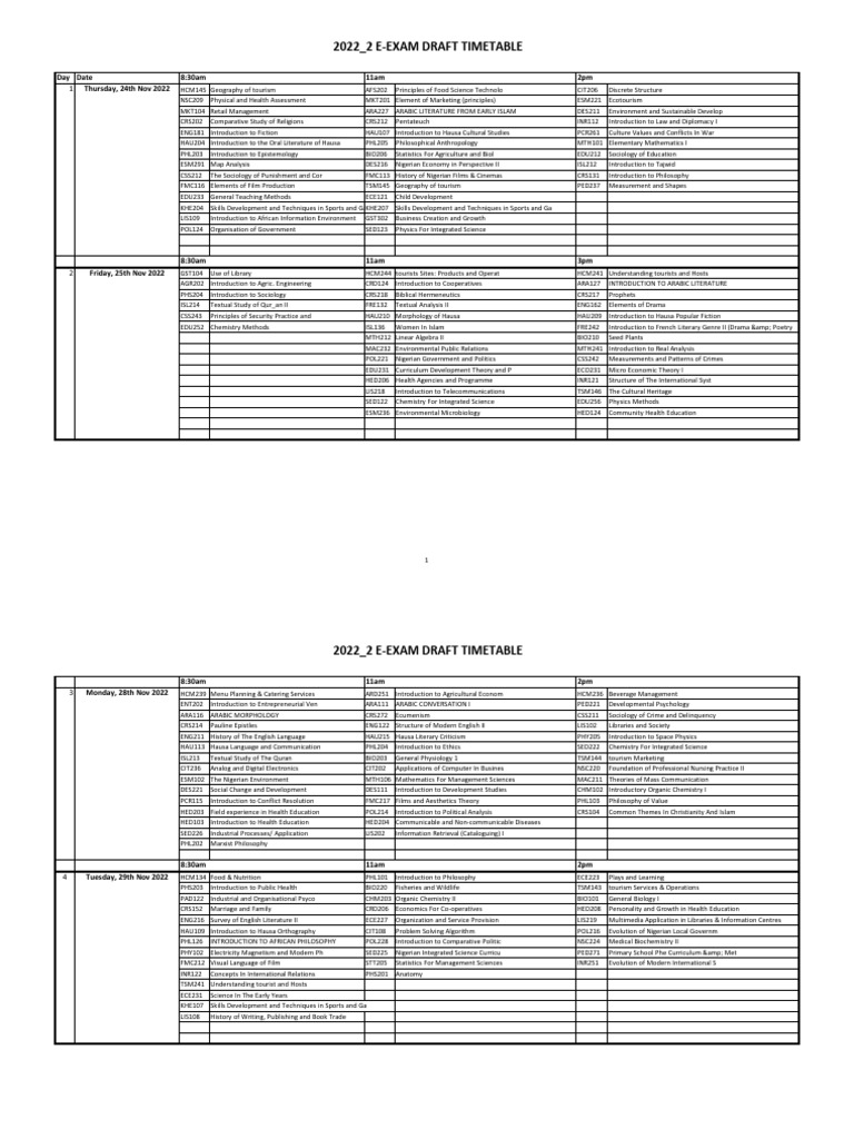 2022 E-Exam Timetable Overview | PDF | Science | Sociology