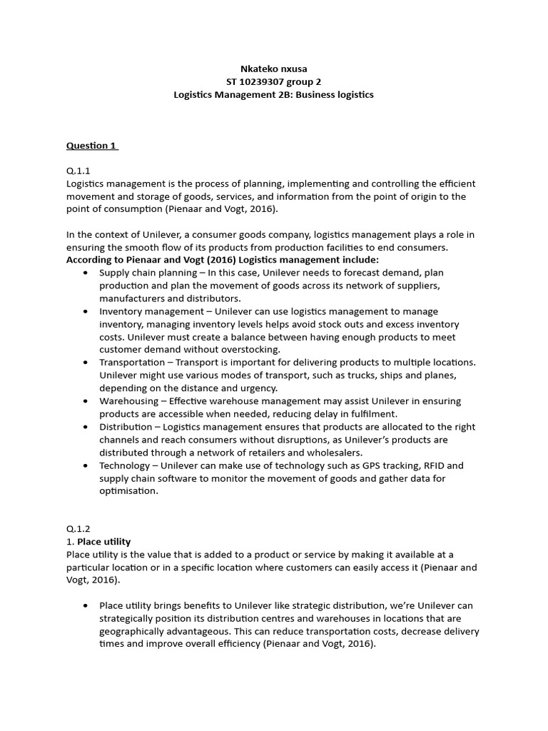 Logistics Test Pdf Logistics Supply Chain
