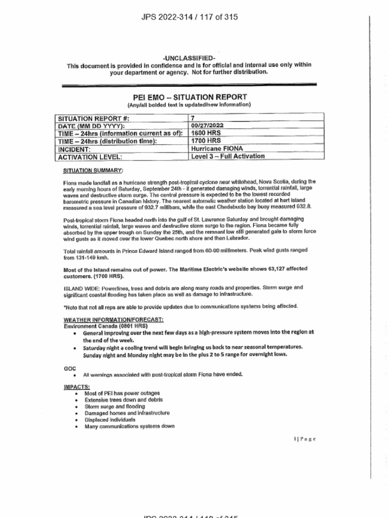 P.E.I. EMO - Situation Report 27092023 | PDF