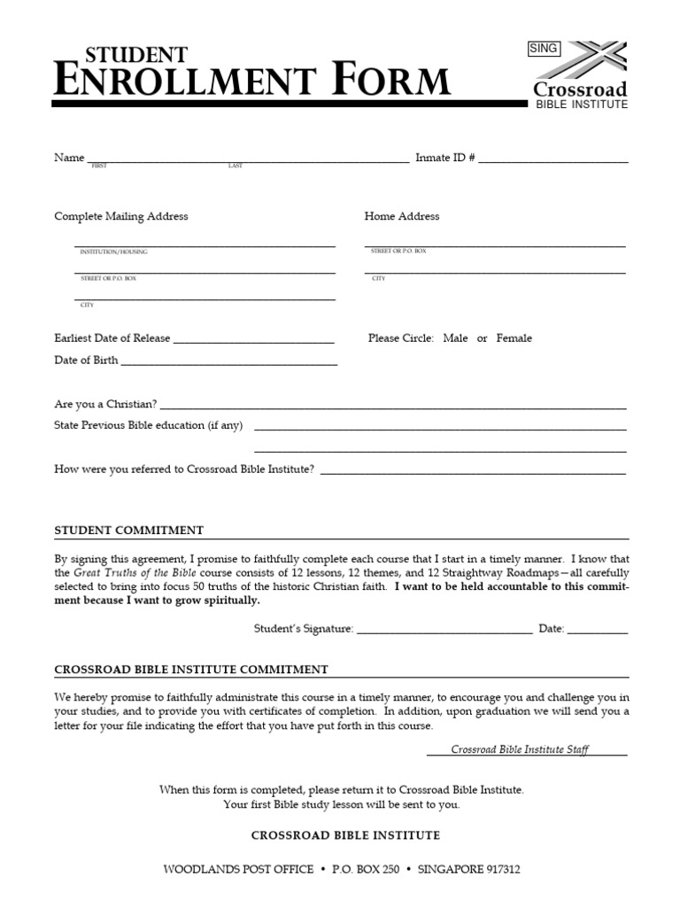 (SING) BLANK Enrollment Form | PDF | Bible | Christian Belief And Doctrine