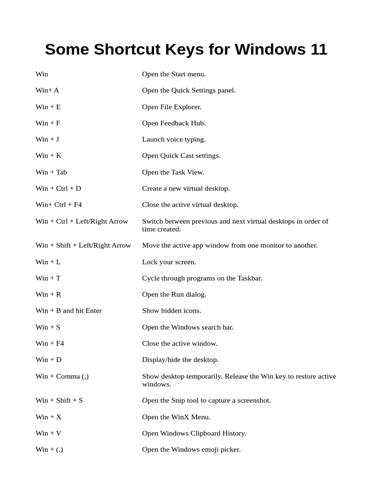 Some Shortcut Keys For Windows 11 | PDF