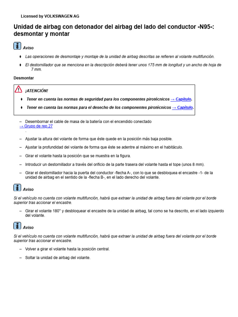 desmontaje airbag conductor VW Jetta 2012 | PDF | Conector eléctrico ...