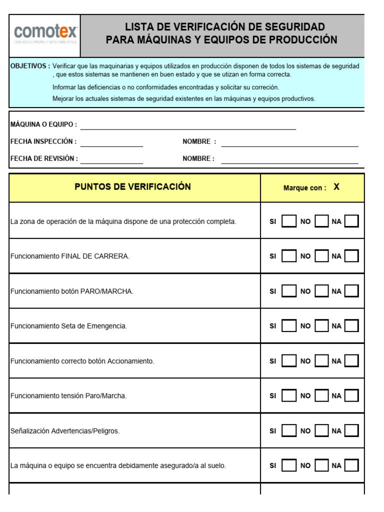 Check List de Seguridad en Maquinas Enva | PDF