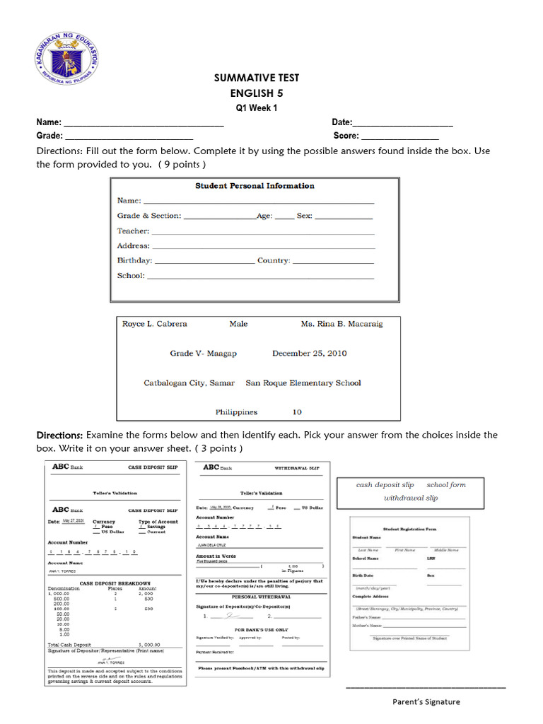 SUMMATIVE Test in English 5 q1 Week 1 | PDF | Stereotypes | English ...