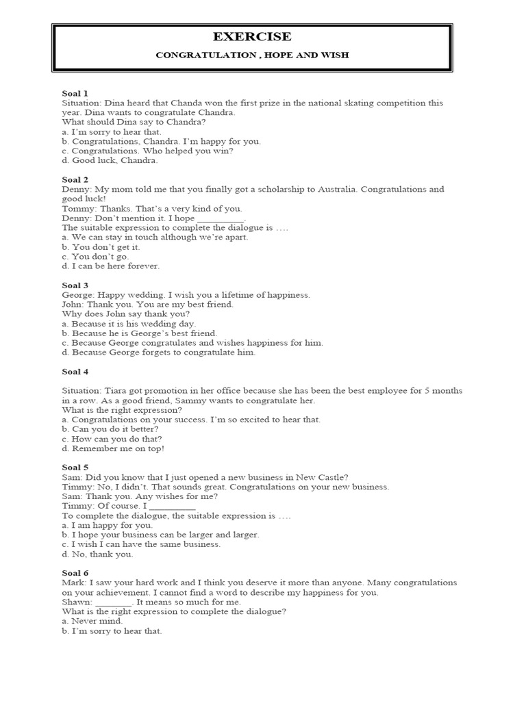 Latihan Soal Hope and Wish | PDF