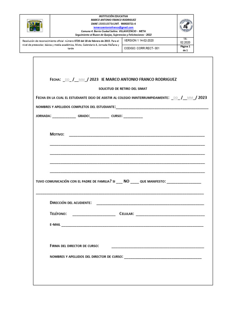 Formato Retiro Simat | PDF