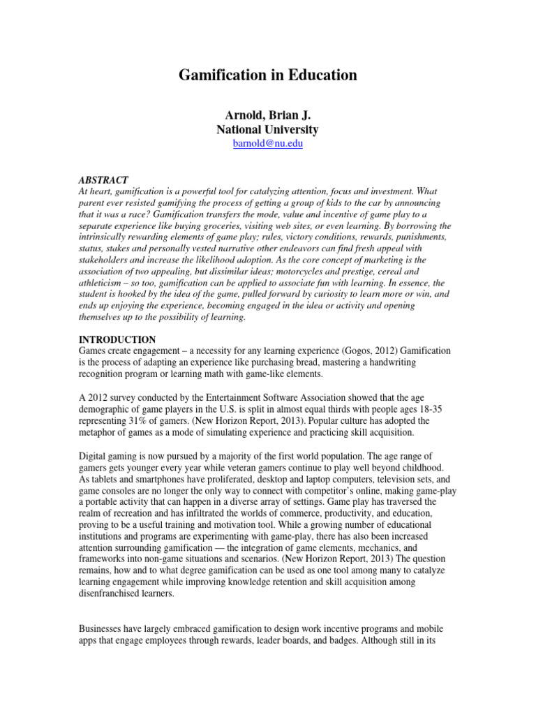 Gamification in Education (1) | PDF | Learning