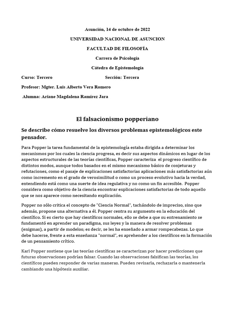 El Falsacionismo Popperiano | PDF | Karl Popper | Epistemología de la ...