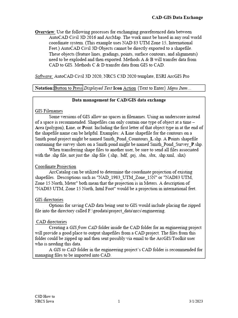 HowTo - CAD - GIS Data Exchange C3D | PDF | Arc Gis | Geographic ...