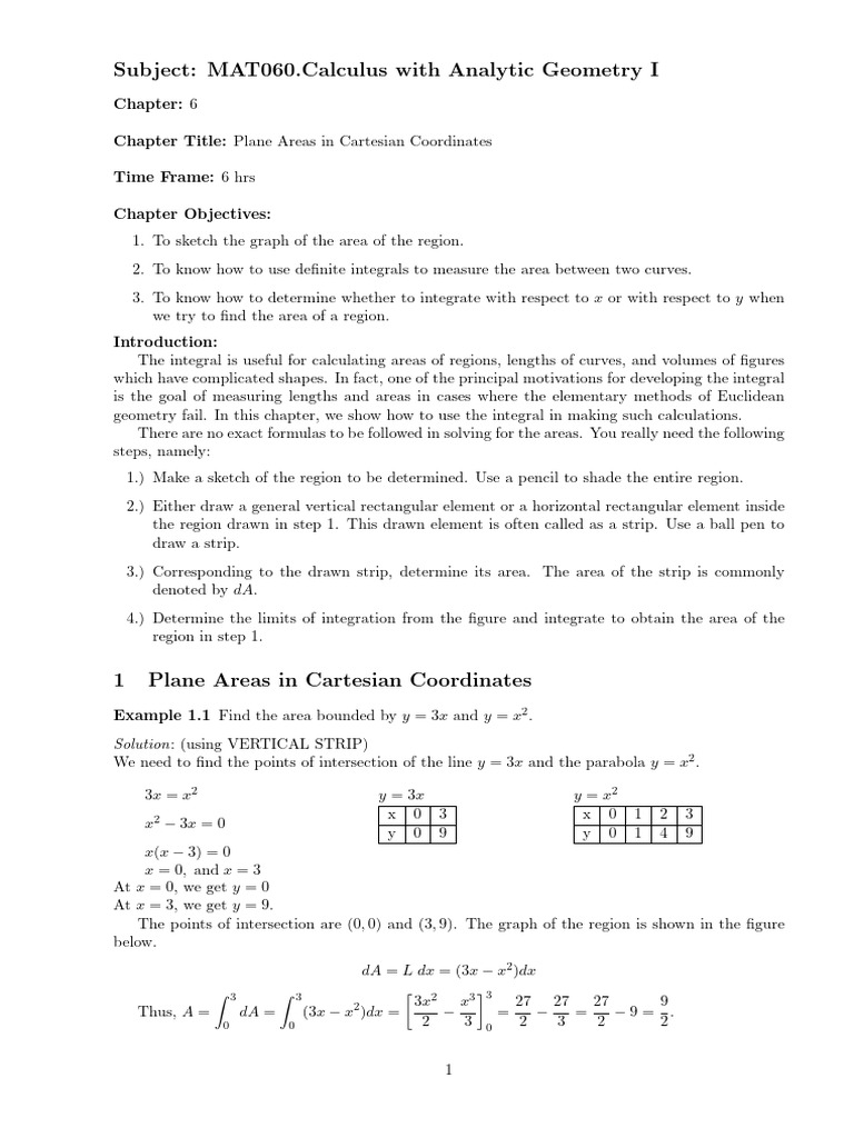 MAT060.Chapter 6 Areas in Plane Regions | PDF | Area | Integral
