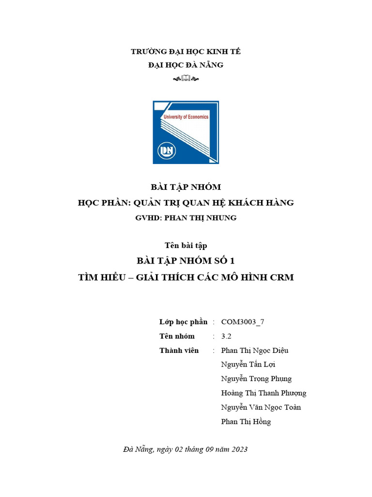 BÀI TẬP NHÓM CRM - 4 MÔ HÌNH TRONG CRM | PDF