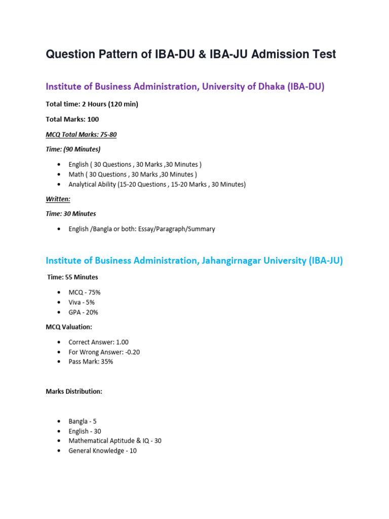 Question Pattern of IBA Admission Test - PDF Version 1 | PDF