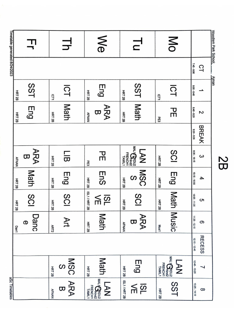 2b Time Table Pdf 