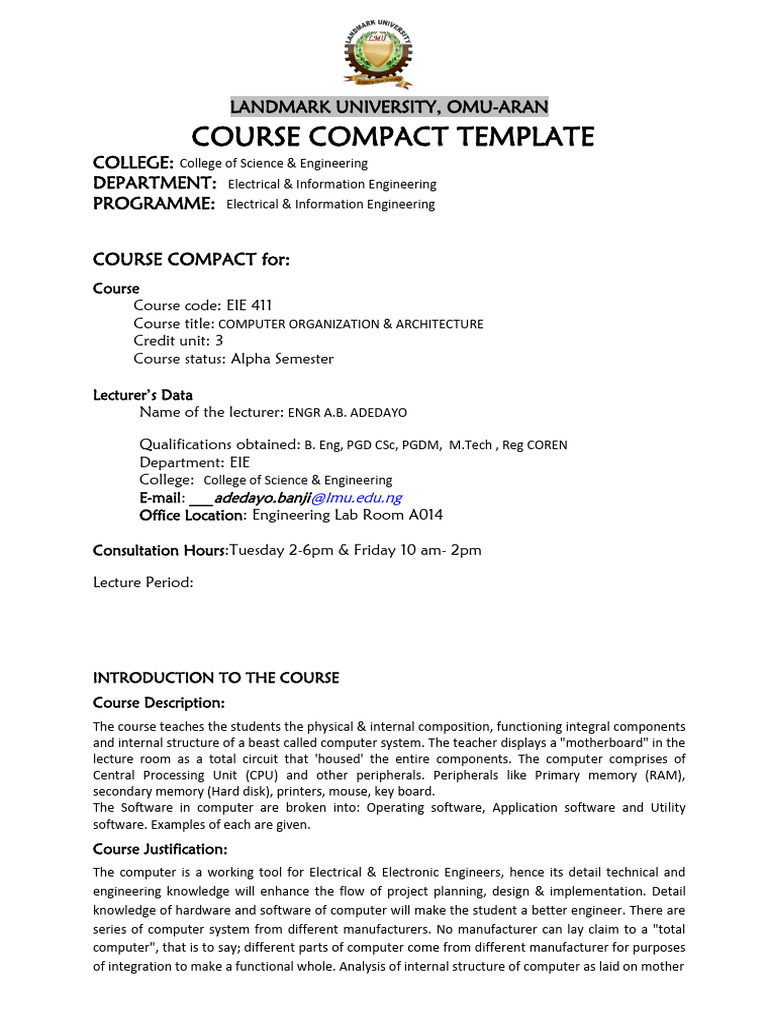 Eie 411 Course Compact | Download Free PDF | Central Processing Unit | Digital Electronics