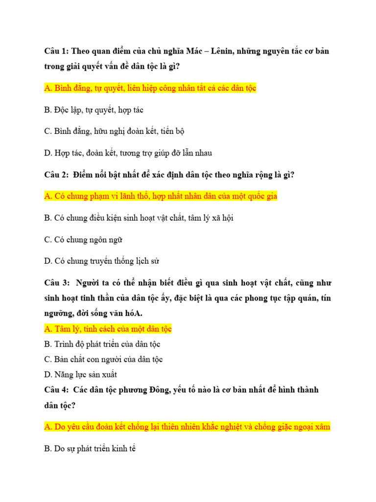 Câu hỏi trắc nghiệm cnxhkh chương 6 | PDF