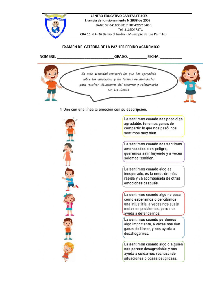 Examen de Catedra de La Paz 1er Perido Academico | PDF