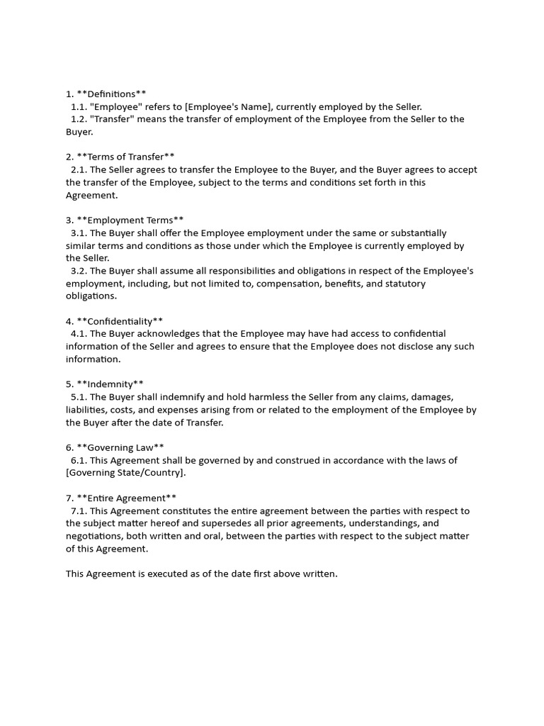 Employee Transfer Agreement Template | PDF