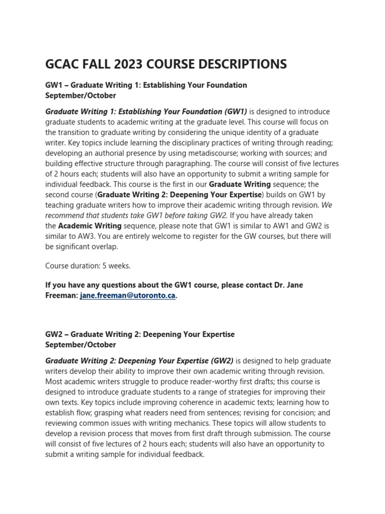 GCAC Fall 2023 Course Descriptions | PDF | Public Speaking | Master's ...