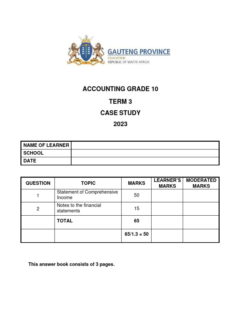 Grade 10 Accounting Case Study 2023 | PDF | Finance & Money Management