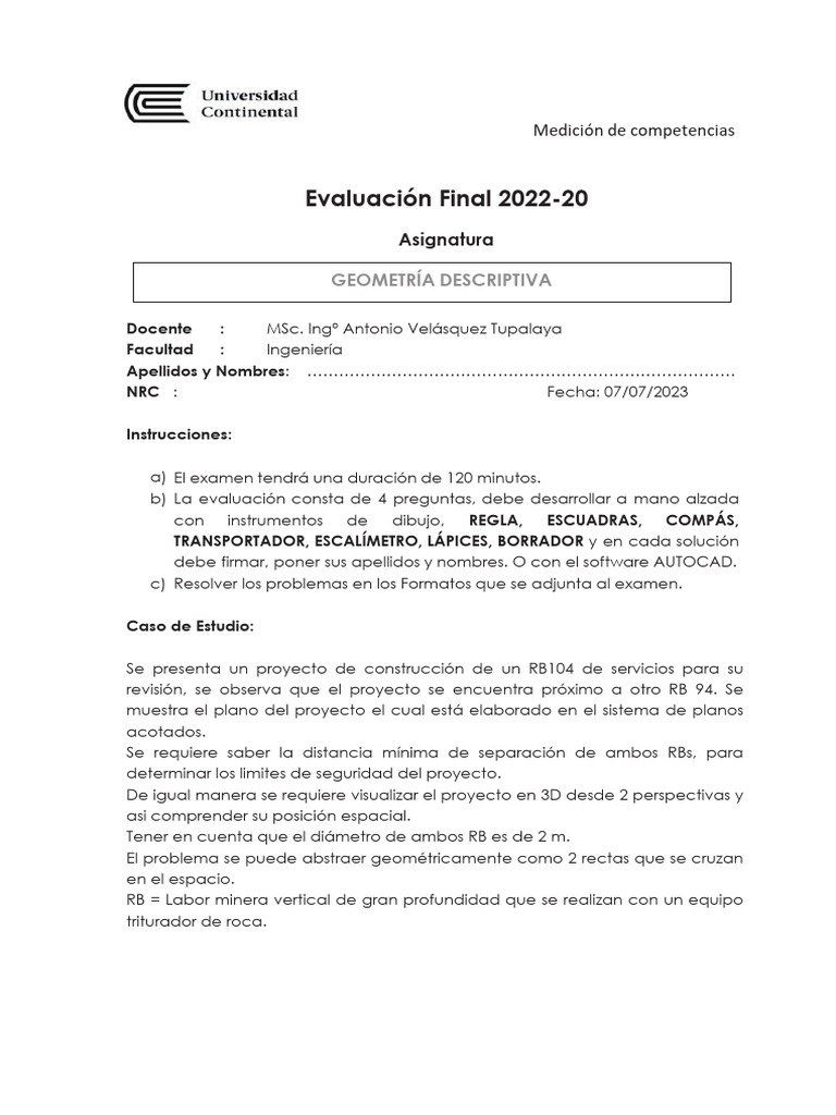 Consigna Examen Final 2023-10 A | PDF | Perspectiva (Gráfica) | Geometría